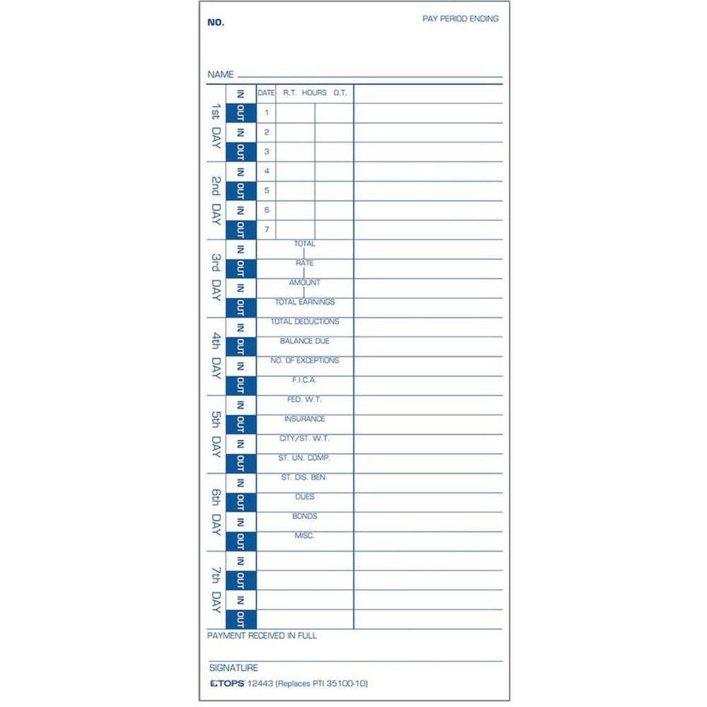 TOPS - Pack of (100), 9" High x 4" Wide Weekly Time Cards | MSC Direct