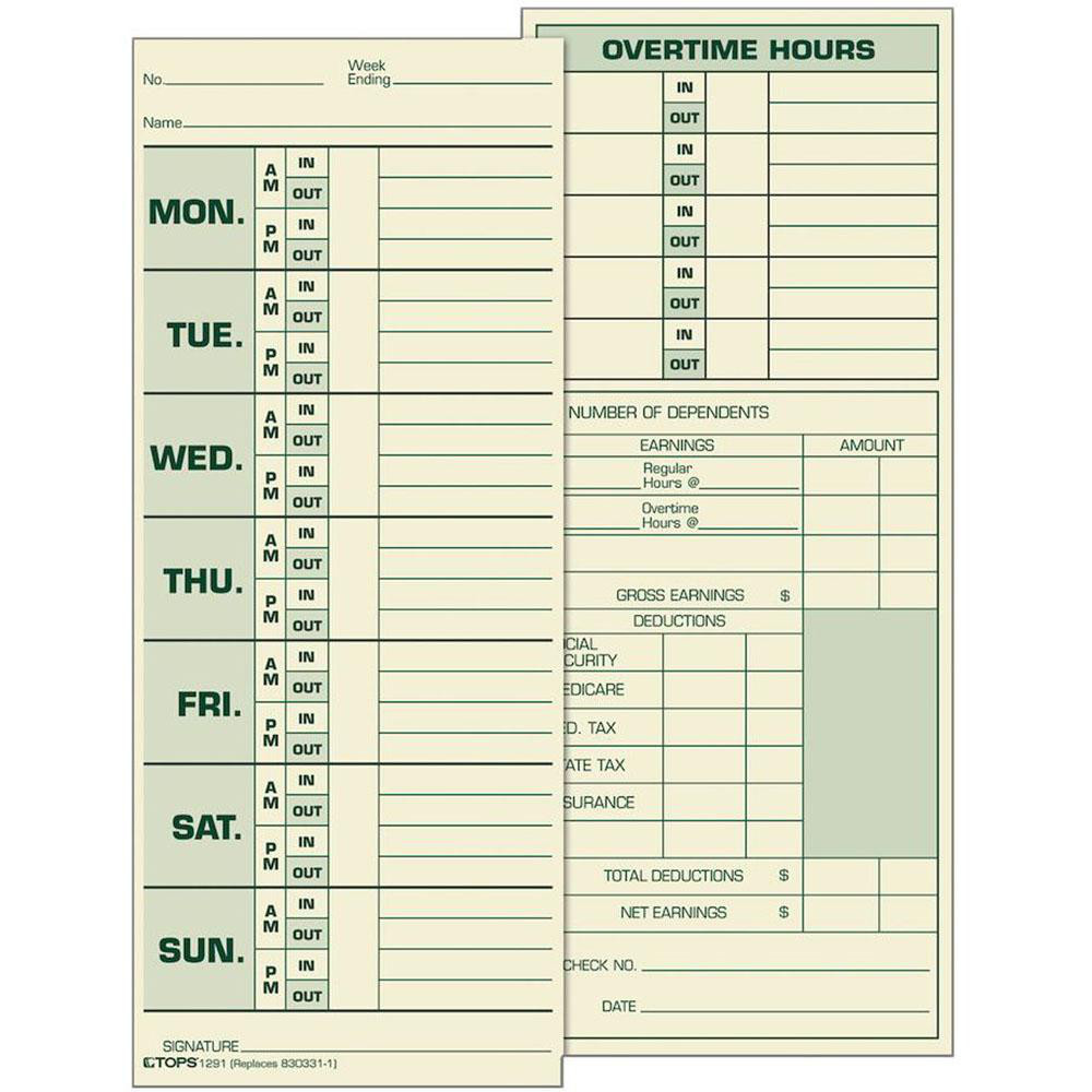 TOPS - Pack of (500) 8-1/2" High x 3-1/2" Wide Weekly Time Cards | MSC ...
