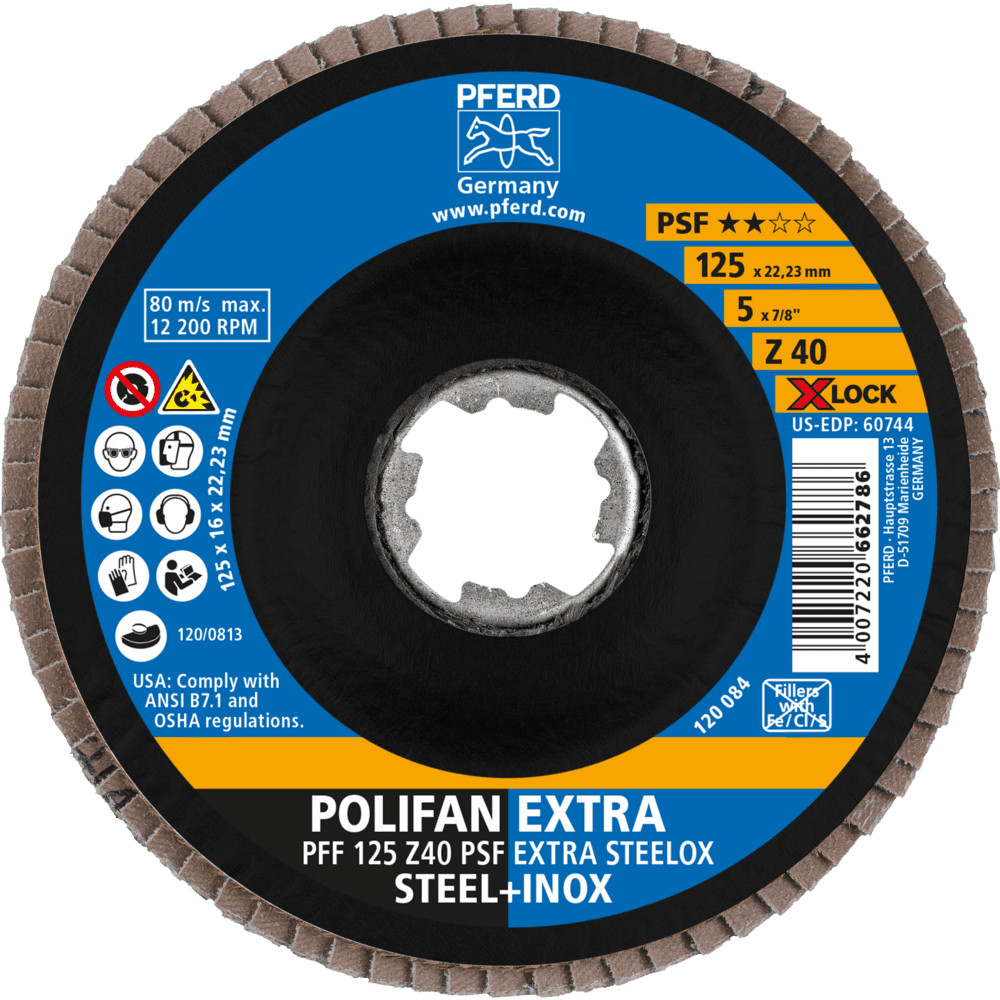 PFERD - Flap Disc: 5" Dia, 7/8 X-Lock" Hole, 40 Grit, Zirconia Alumina ...