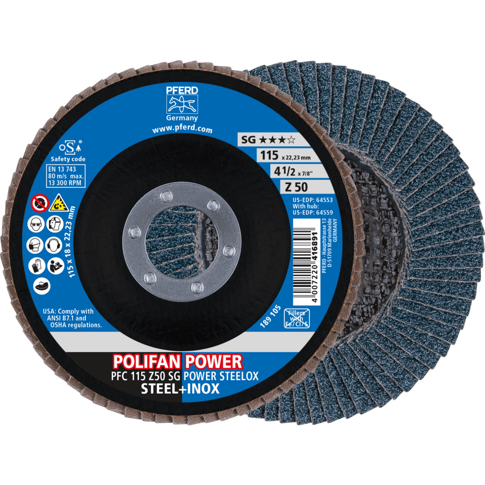 PFERD - Flap Disc: 4-1/2" Dia, 7/8" Hole, 50 Grit, Zirconia Alumina ...