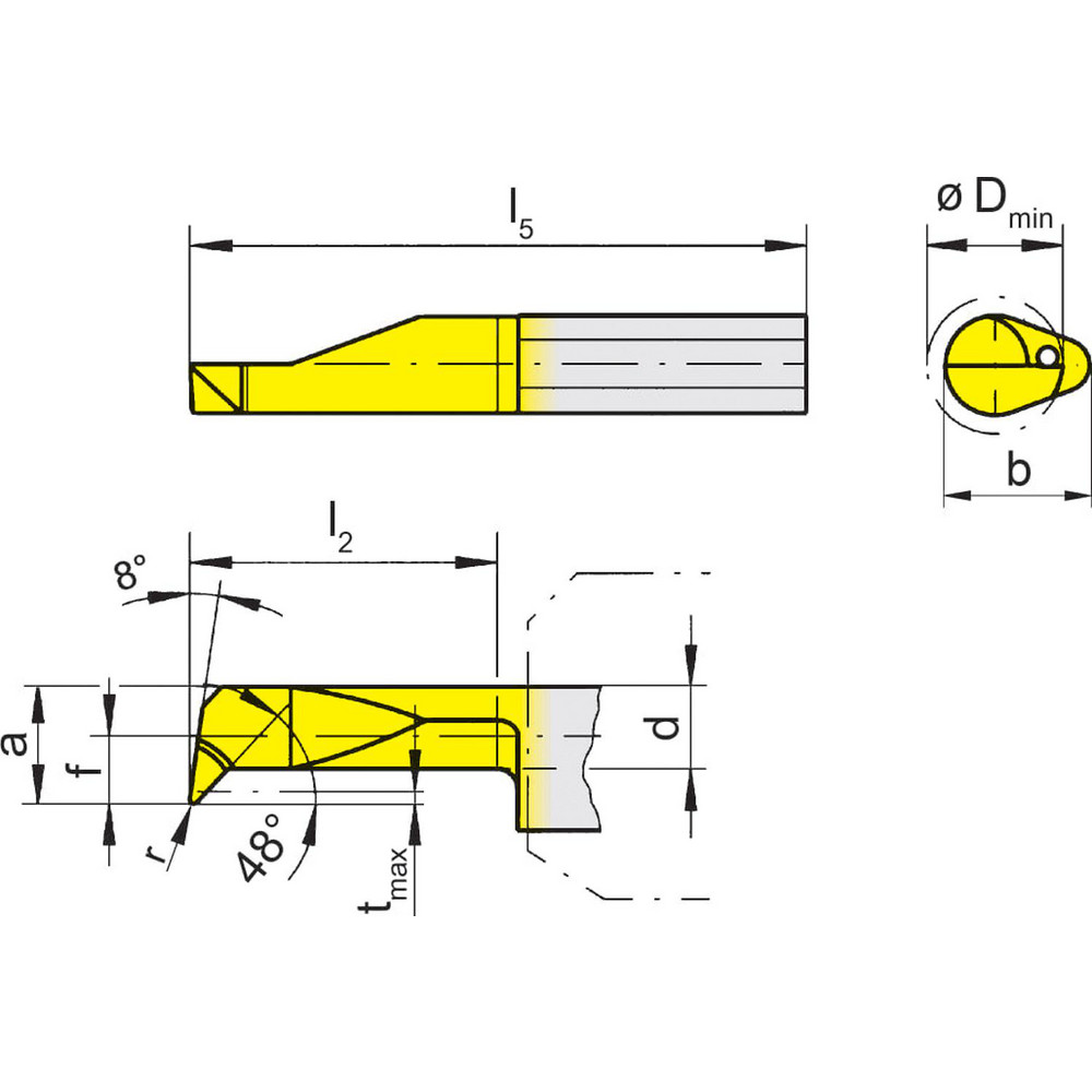 HORN - Internal Boring Bar: 4.00 mm Min Bore, 0.60 mm Max Depth, Left ...