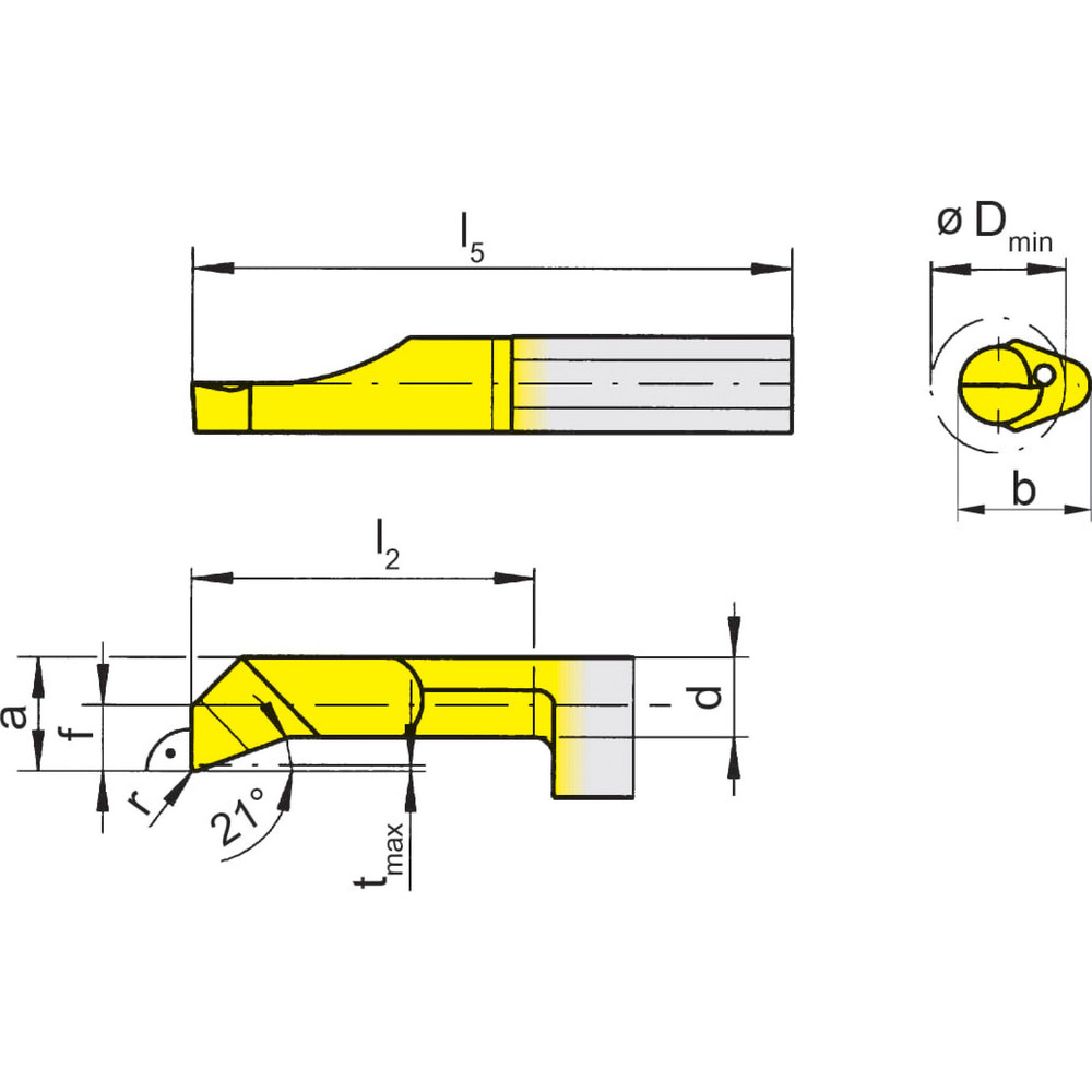 HORN - Internal Boring Bar: 5.000 mm Min Bore, 0.50 mm Max Depth, Right ...
