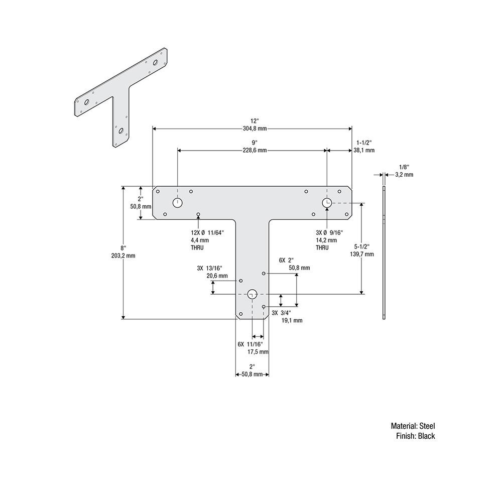 Onward - Braces; Brace Type: Tee Plate; Material: Steel; Length (Inch ...