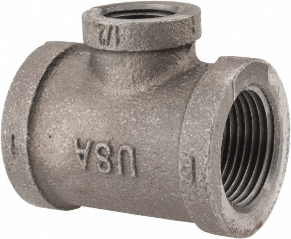 Value Collection - Size 1 x 1 x 1/2", Class 150, Malleable Iron Black Pipe Reducing Tee ...
