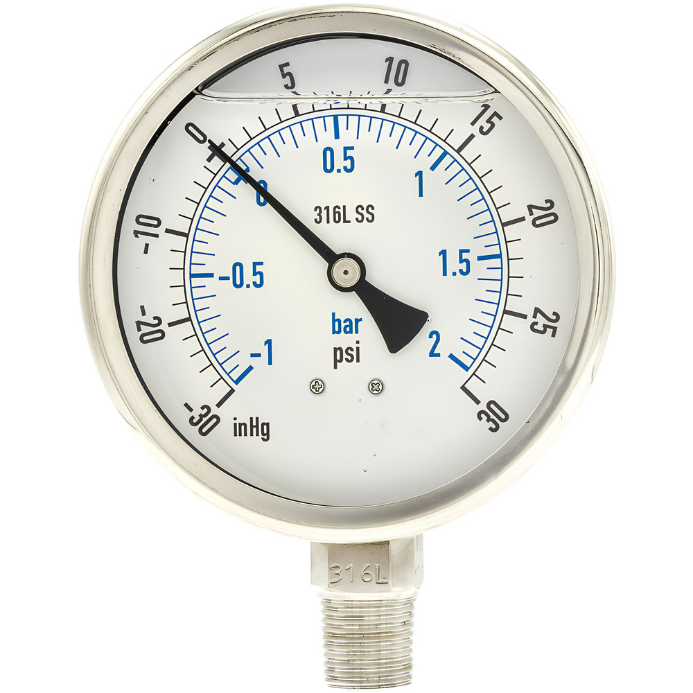 PIC Gauges - Pressure Gauge: 4" Dial Dia, -30 to 300 psi, 1/2" NPT, Lower Mount | MSC Direct