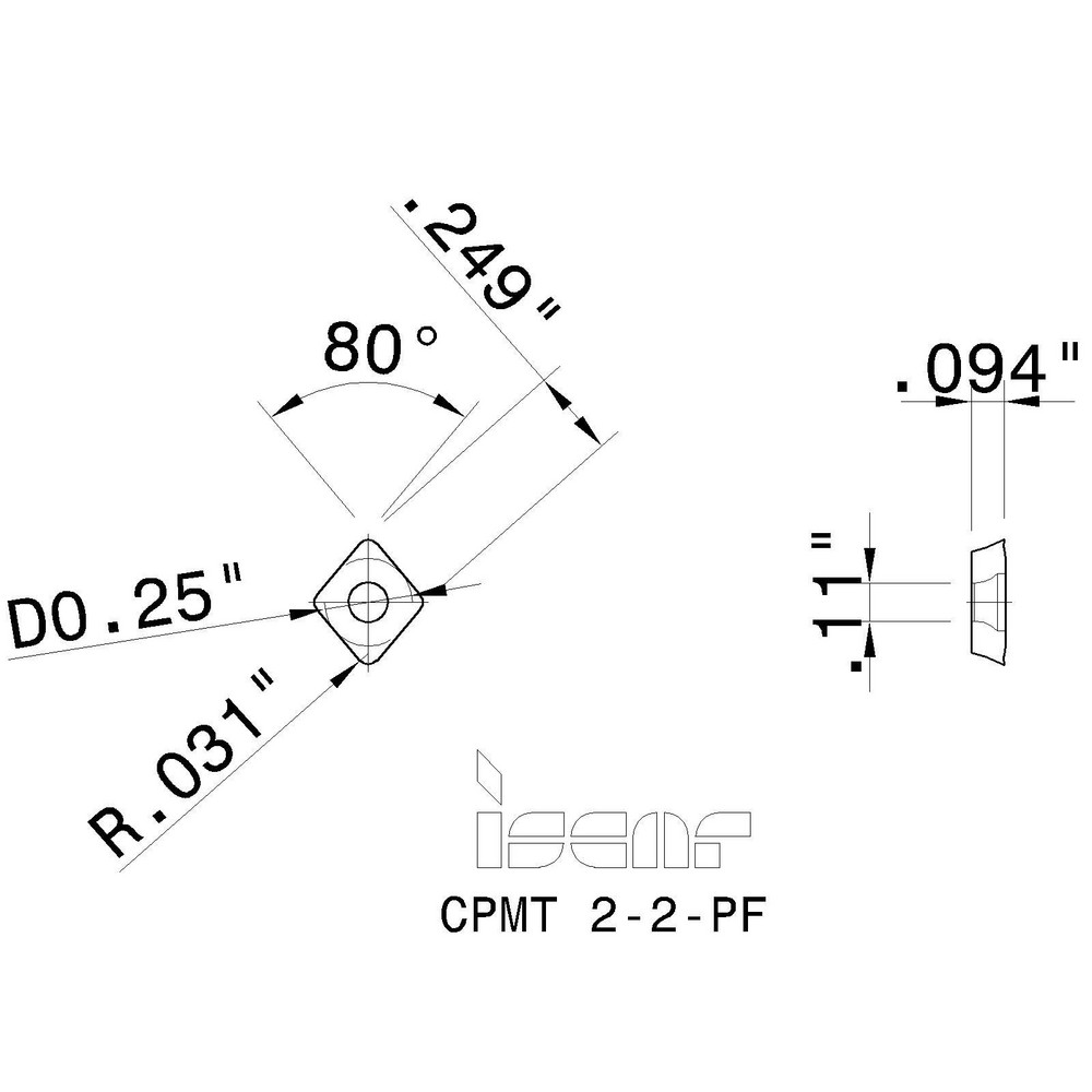 Iscar - Turning Insert: CPMT 2-2-PF, Carbide | MSC Direct