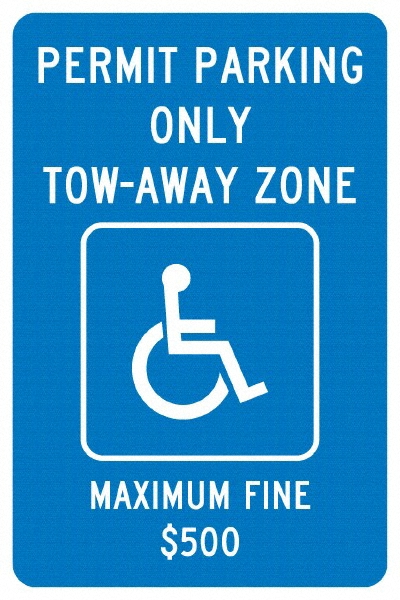 NMC - "Permit Parking Only Tow-Away Zone Maximum Fine $500," Handicap ...