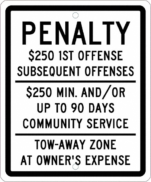 AccuformNMC - ADA Traffic & Parking Sign: Rectangle, Penalty $250 1St ...