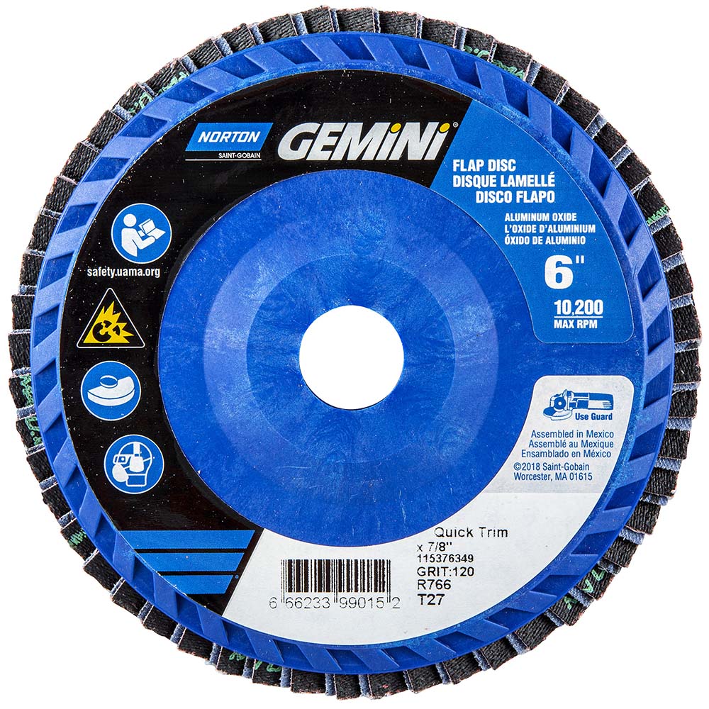 Norton - Flap Disc: 6" Dia, 7/8" Hole, 120 Grit, Zirconia Alumina, Type ...