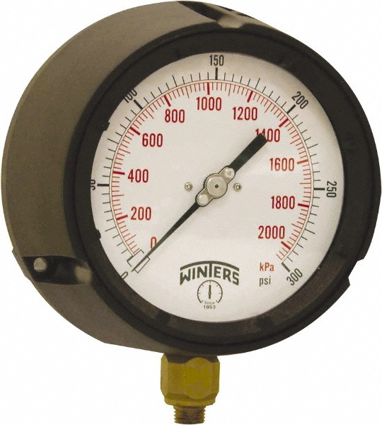 Winters - Pressure Gauge: 4-1/2" Dial, 1/4" Thread, NPT, Bottom Mount ...