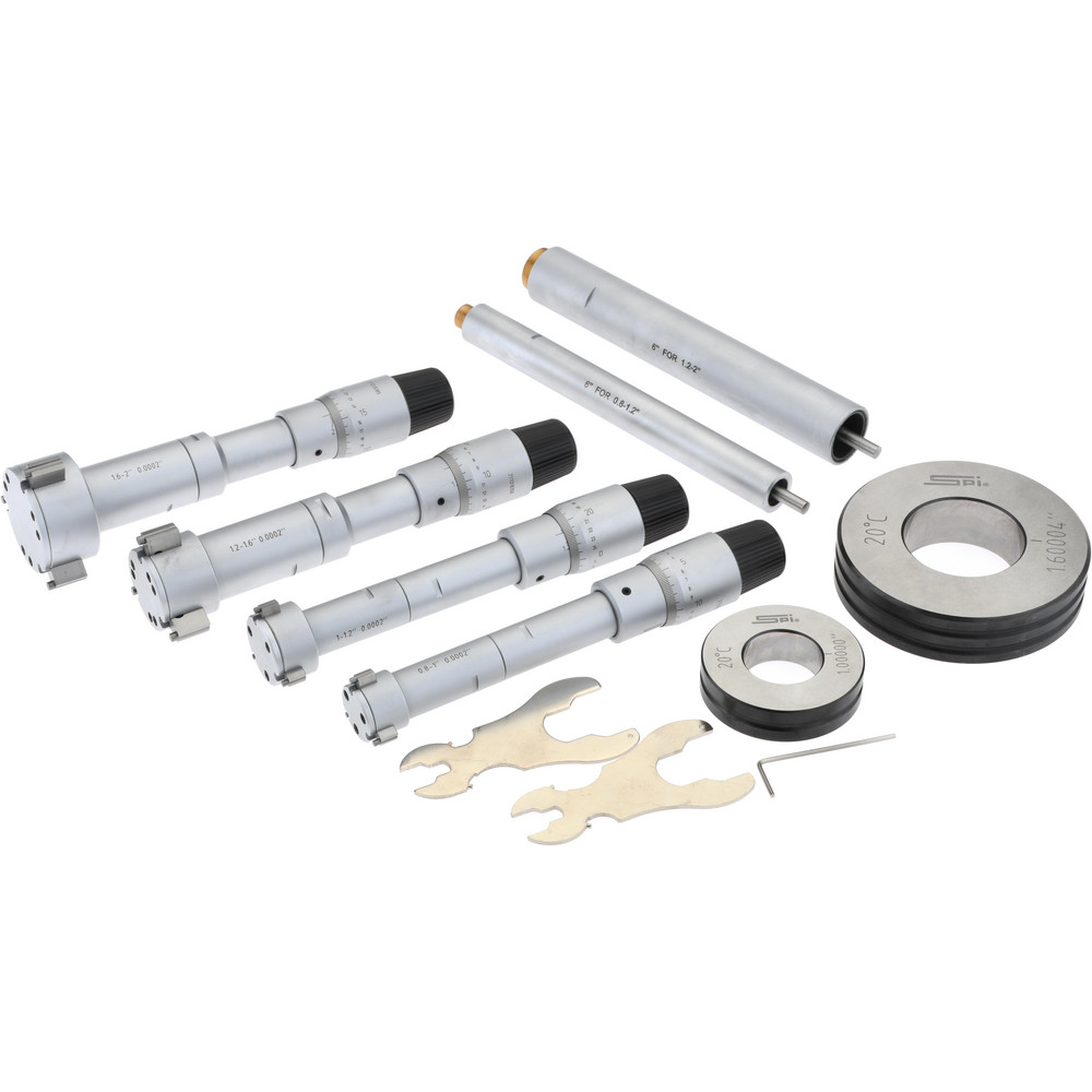 SPI - Mechanical Inside Micrometer Set: 1 Extension Rod, Chrome Finish ...