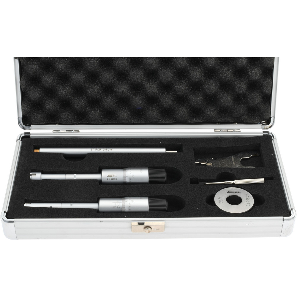 SPI - Mechanical Inside Micrometer Set: 1 Extension Rod, Chrome Finish ...