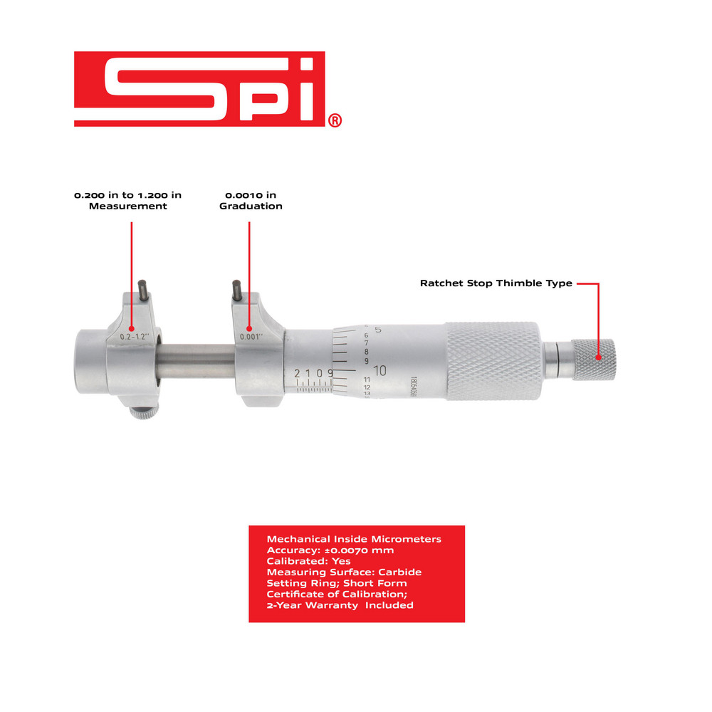 SPI - Mechanical Inside Micrometer: 0.2000 to 1.2000" Range | MSC Direct