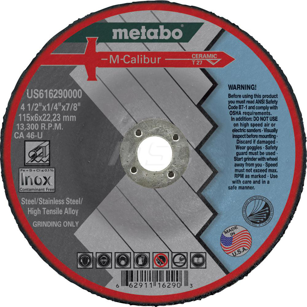 Metabo - Depressed-Center Wheel: Type 27, 4-1/2" Dia, 1/4" Thick, 7/8 ...