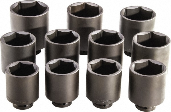 Proto - Socket Set: Deep Impact Standard, 11 Pc, 1" Drive, 3-1/8 to 4-1 ...