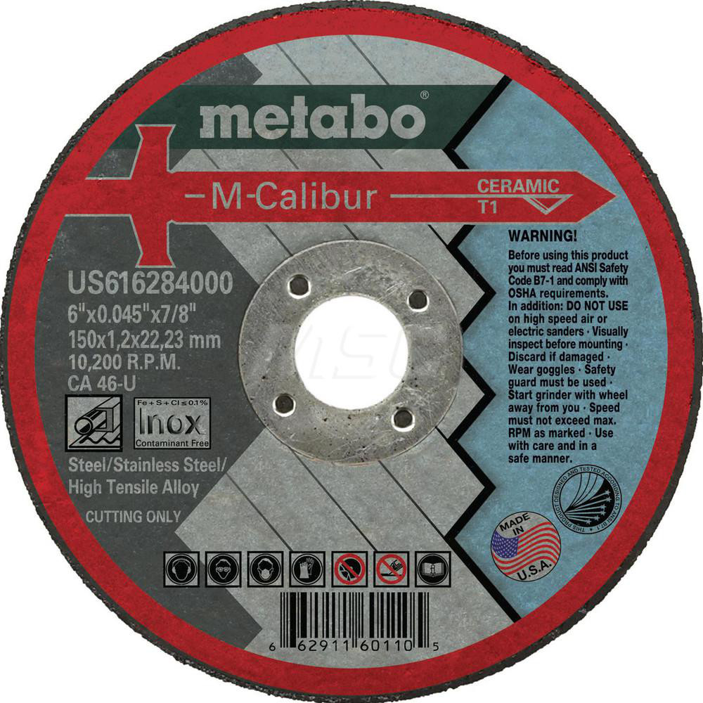 Metabo - Cutoff Wheel: Type 1 (01/41), 6" Dia, 0.0450" Thick, 7/8" Hole ...