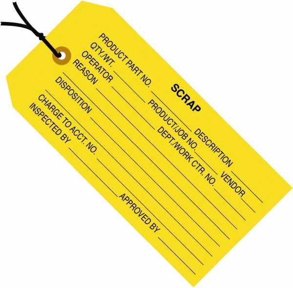 Value Collection - Blank Tag: 4-3/4'' High, Yellow, Synthetic Paper ...