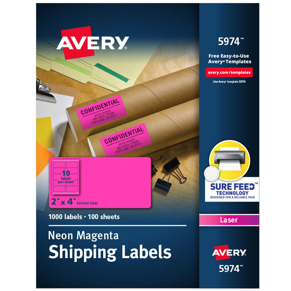 AVERY - Label Maker Label: Neon Magenta, Paper, 4" OAL, 1,000 per Roll ...