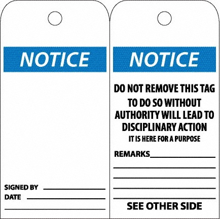 AccuformNMC - Accident Prevention Tag: 6" High, 3" Wide, Poly, "Notice ...