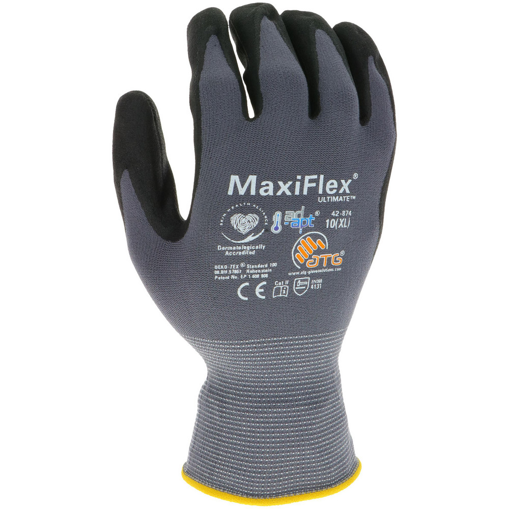 PIP - Work Gloves: MaxiFlex™ 42-874, Size X-Large, Micro-Foam Nitrile-Coated Nylon & Elastane ...