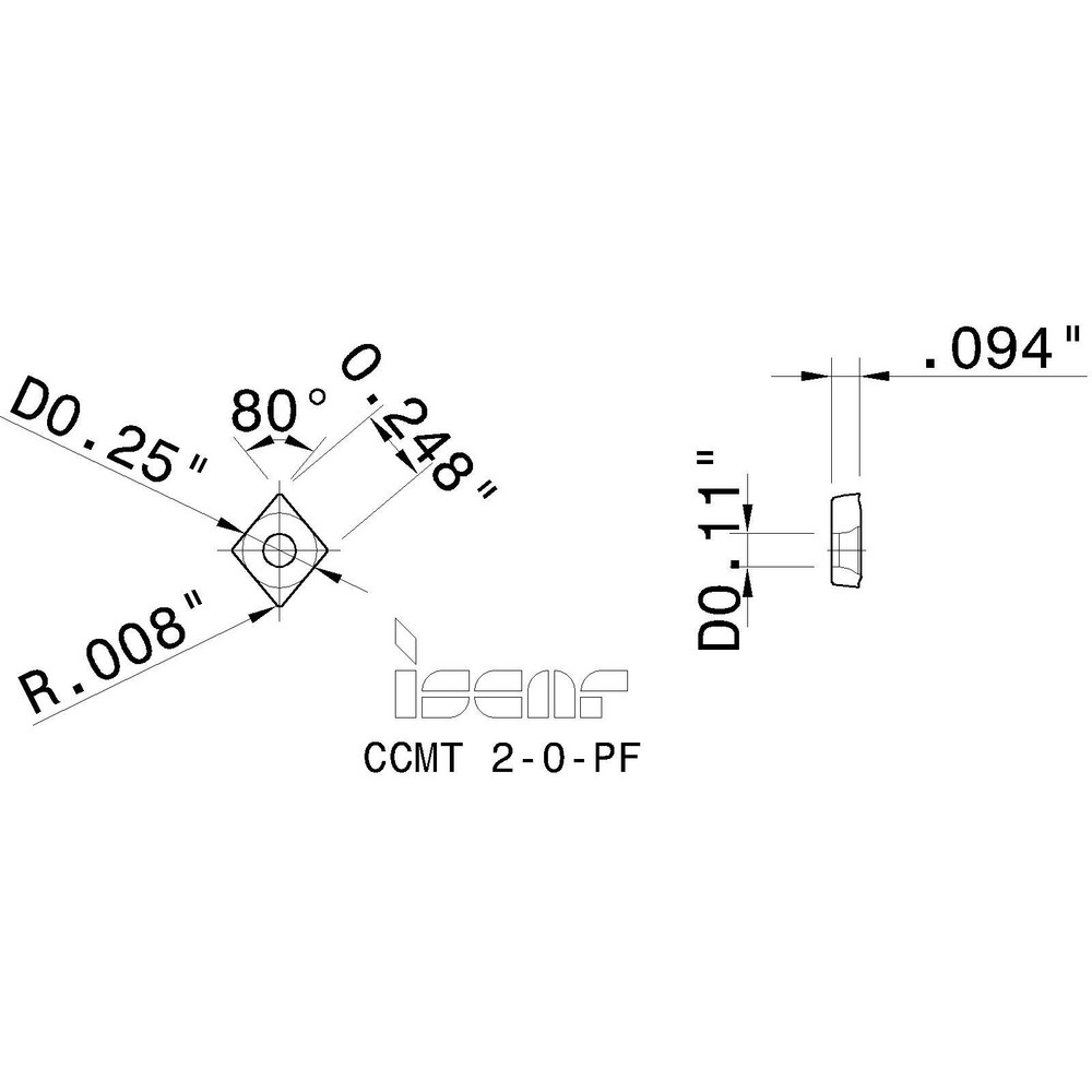 Iscar - Turning Insert: CCMT 2-0-PF IC907, Carbide | MSC Direct