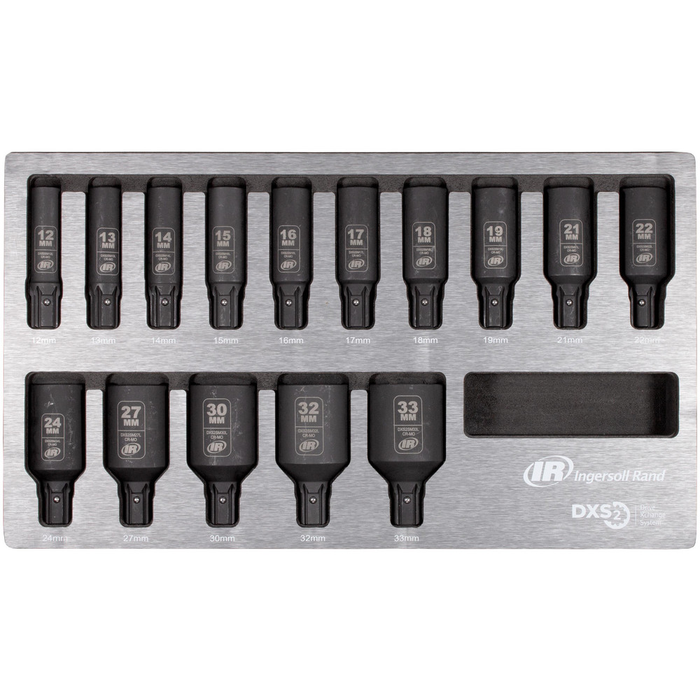Ingersoll-Rand - Socket Set: Deep, 15 Pc, 12.00 mm Min, 33.00 mm Max ...
