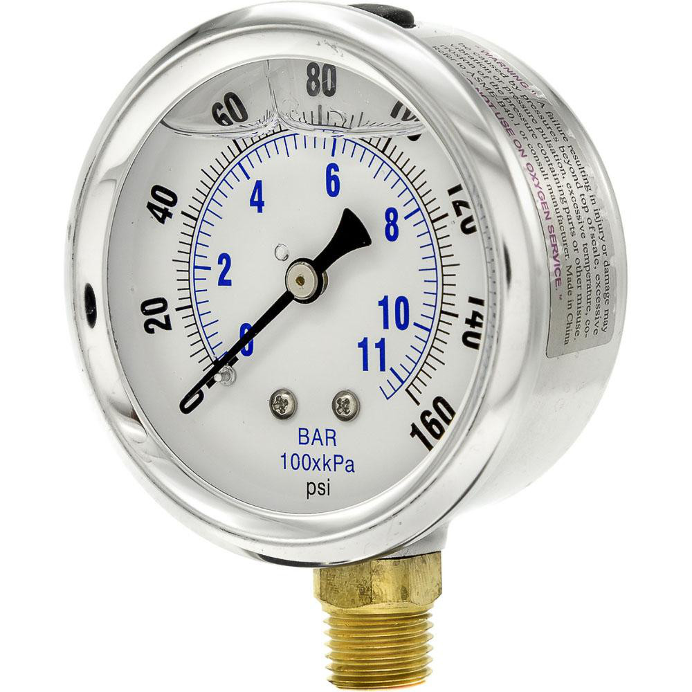 PIC Gauges - Pressure Gauge: 2-1/2" Dial Dia, 0 to 160 psi, 1/4" MNPT, Lower Mount | MSC Direct