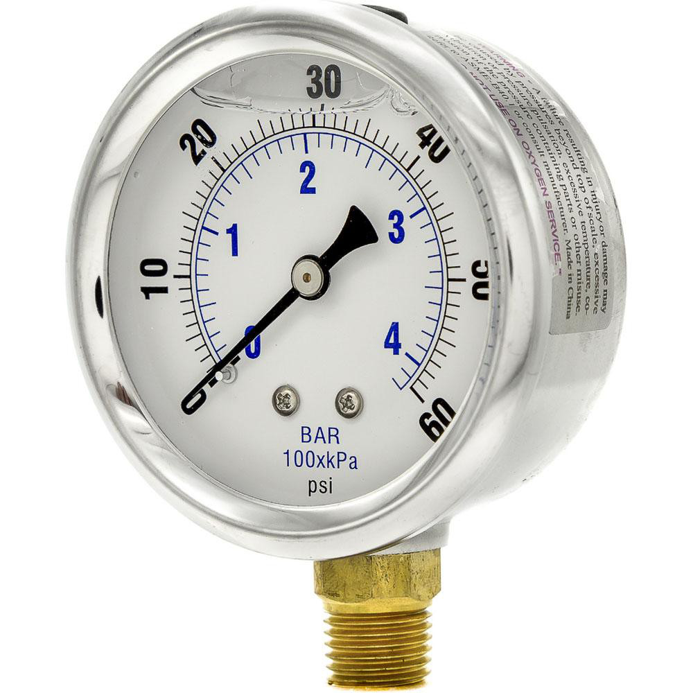 PIC Gauges - Pressure Gauge: 2-1/2" Dial Dia, 0 to 60 psi, 1/4" MNPT, Lower Mount | MSC Direct