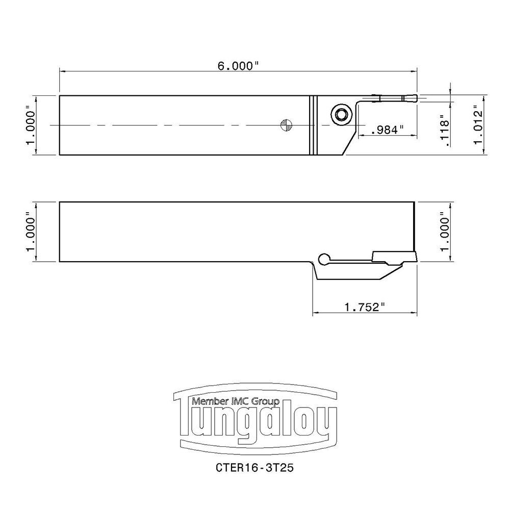 Tungaloy - Indexable Grooving-Cutoff Toolholder: CTER16-3T25, 0.118 ...