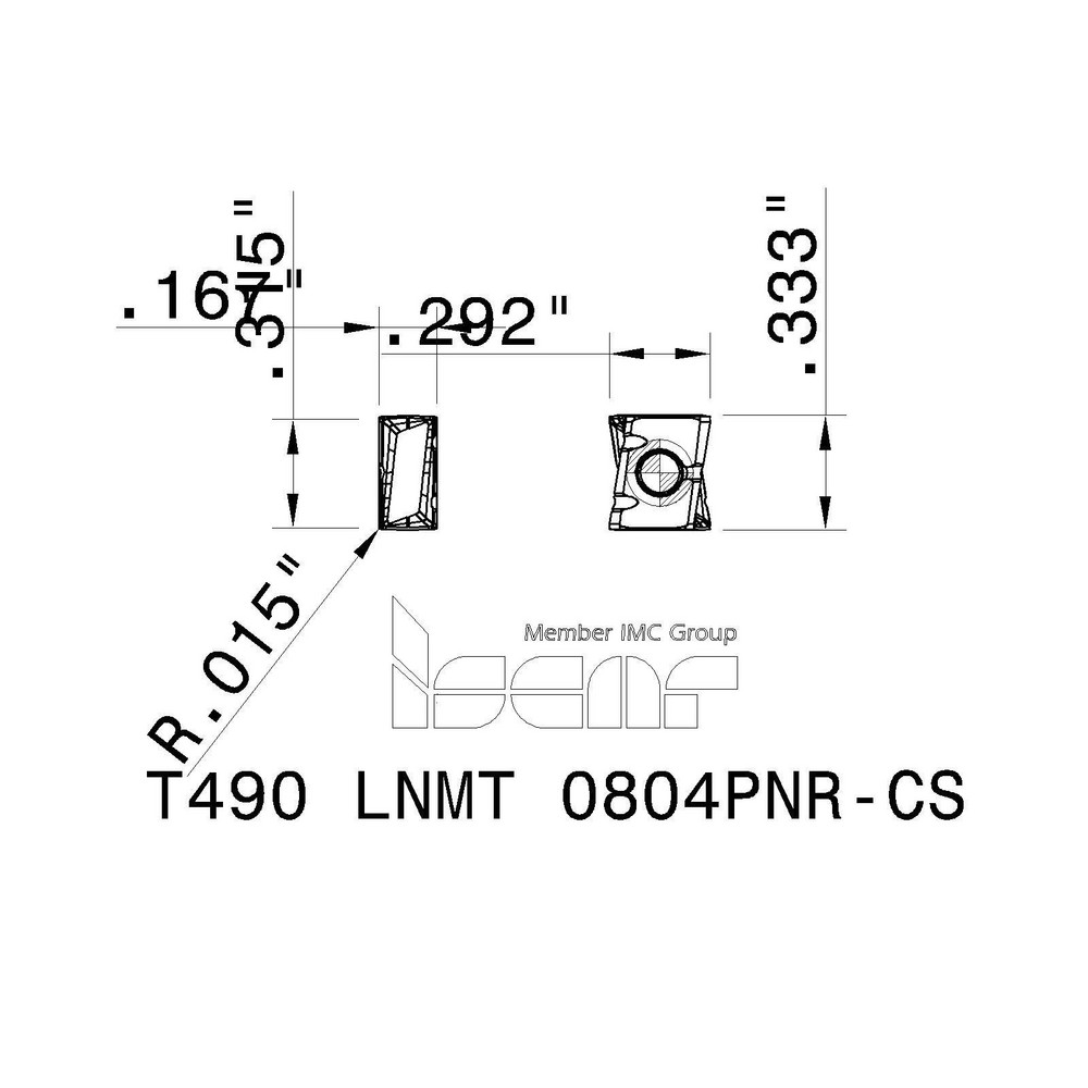 Iscar - Milling Insert: ANSI T490 LNMT 0804PNR-CS IC808, ISO T490 LNMT 0804PNR-CS, IC808, Solid ...
