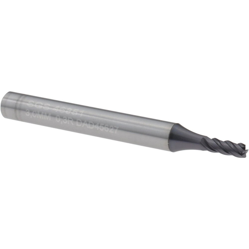 SGS - Corner Radius End Mill: 3.00 mm Dia, 8.00 mm LOC, 0.30 mm Radius ...