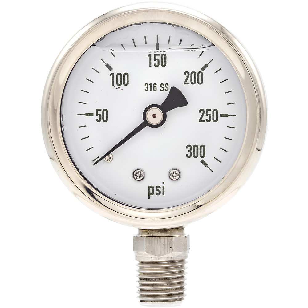 PIC Gauges - Pressure Gauge: 2" Dial Dia, 0 to 300 psi, 1/2" NPT, Lower ...