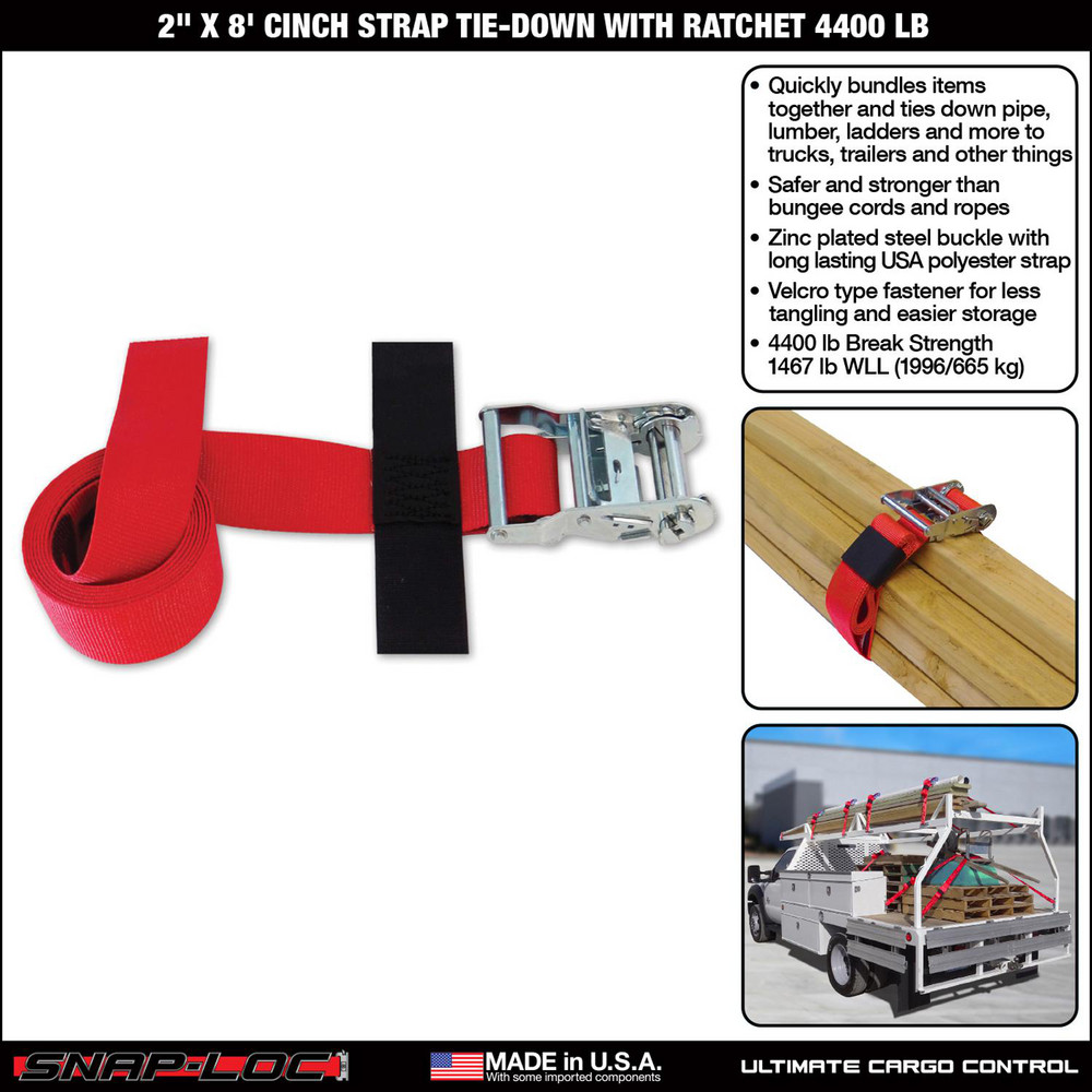 Snap-Loc - Polyester Tie Down: 8' Long, 2" Wide, 1000 lb Load Capacity ...