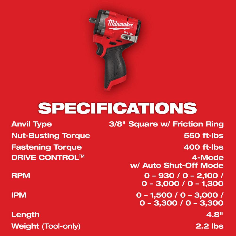 Milwaukee Tool - M12 FUEL™ Stubby 3/8" Impact Wrench | MSC Direct