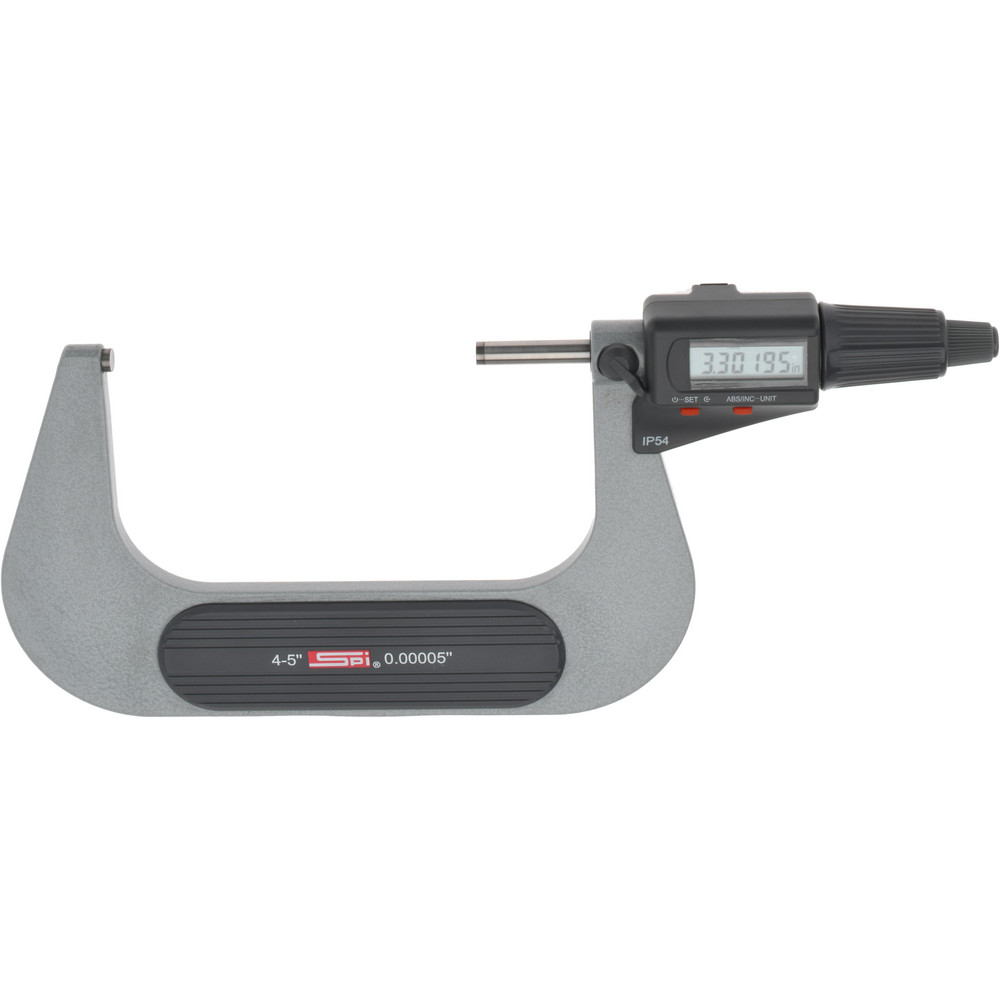 SPI - Electronic Outside Micrometer: 5" Max, Carbide-Tipped Face, IP54 ...