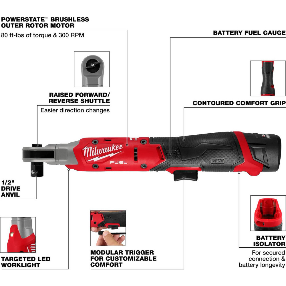 Milwaukee Tool - Cordless Impact Wrenches & Ratchets: Drive Size ...