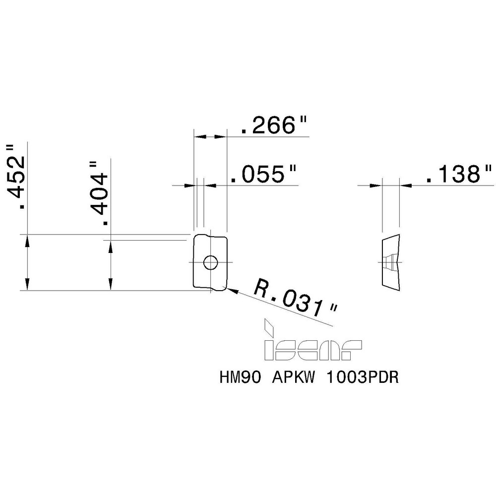 Iscar - Milling Insert: ANSI HM90 APKW 1003PDR IC908, ISO HM90 APKW ...