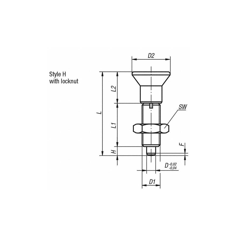 KIPP - M24x2, 50mm Thread Length, 16mm Plunger Dia, Hardened Locking ...