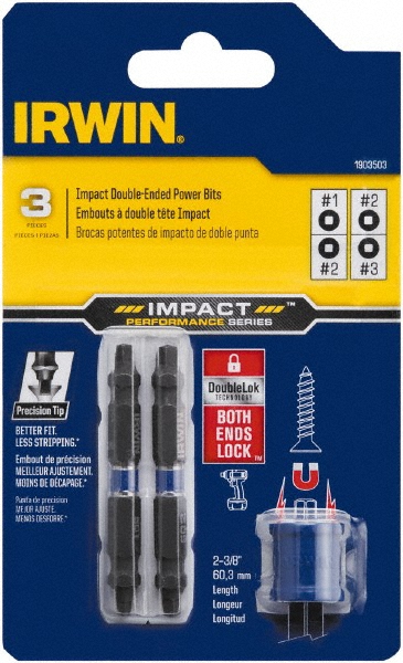 Irwin - Power Screwdriver Double End Bit Set: 3 Pc | MSC Direct
