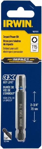 Irwin - Power Screwdriver Bit: T15 Torx | MSC Direct