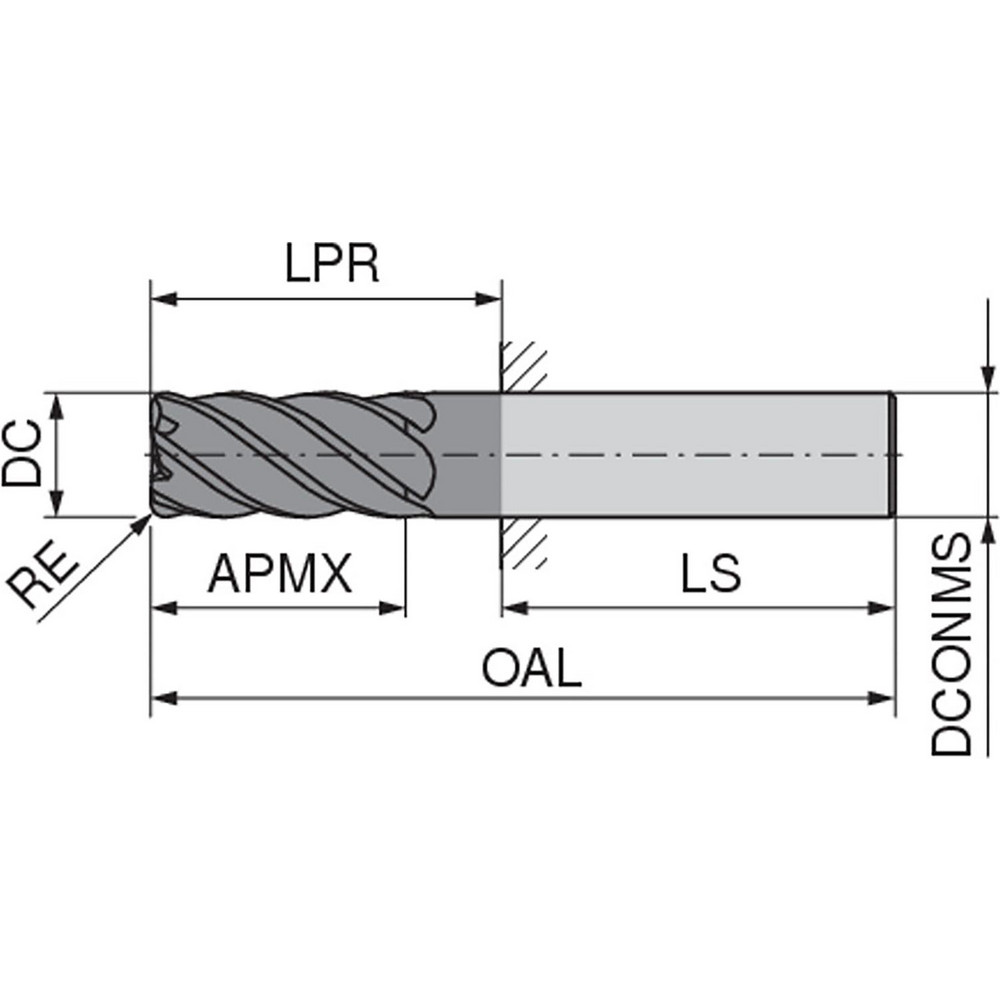 Ceratizit - Corner Radius End Mill: 16.00 mm Dia, 65.00 mm LOC, 1.00 mm ...