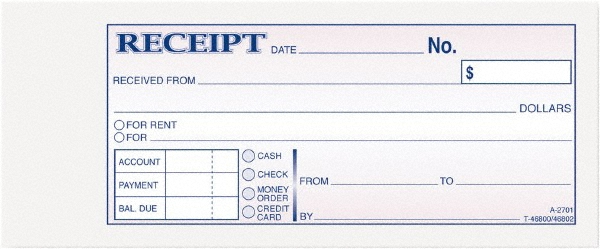 Adams Business Forms - Receipt Book: 50 Sheets, 2-3/4 x 7-3/16" Sheet ...