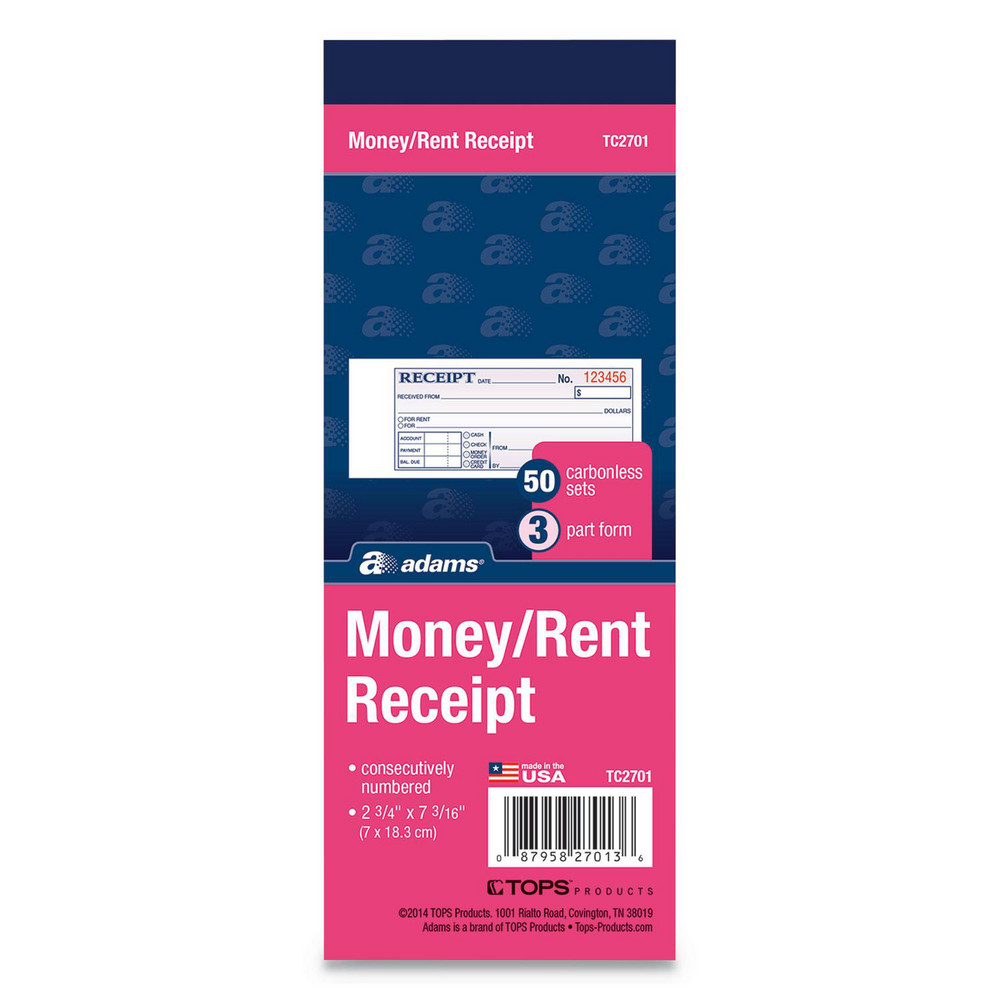 Adams Business Forms - Receipt Book: 50 Sheets, 2-3/4 x 7-3/16" Sheet ...