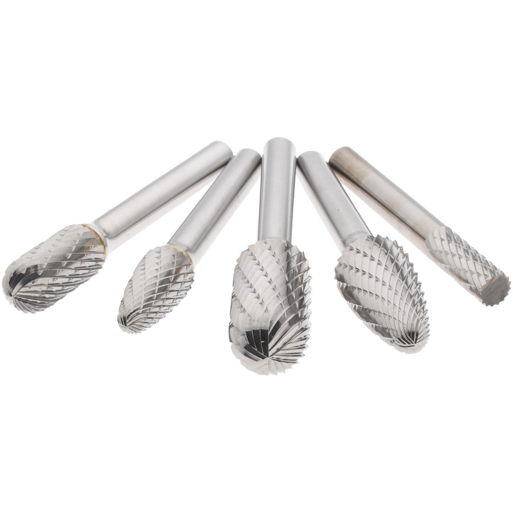 Made in USA - 5 Pc Double Cut Burr Set with Cylinder w/Rad End, Tree w ...