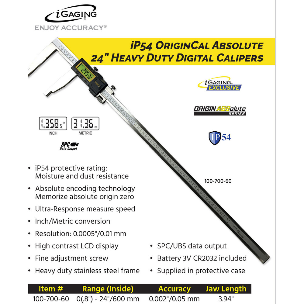 iGaging - Electronic Caliper: 600.00 mm, 24", 0.0100 mm, 0.0005 ...