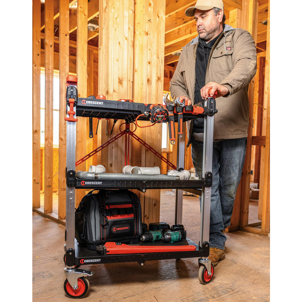 Crescent - 3-Shelf Folding Jobsite Cart, 20" Wide, 30-3/5" Long, 42-1/2 ...