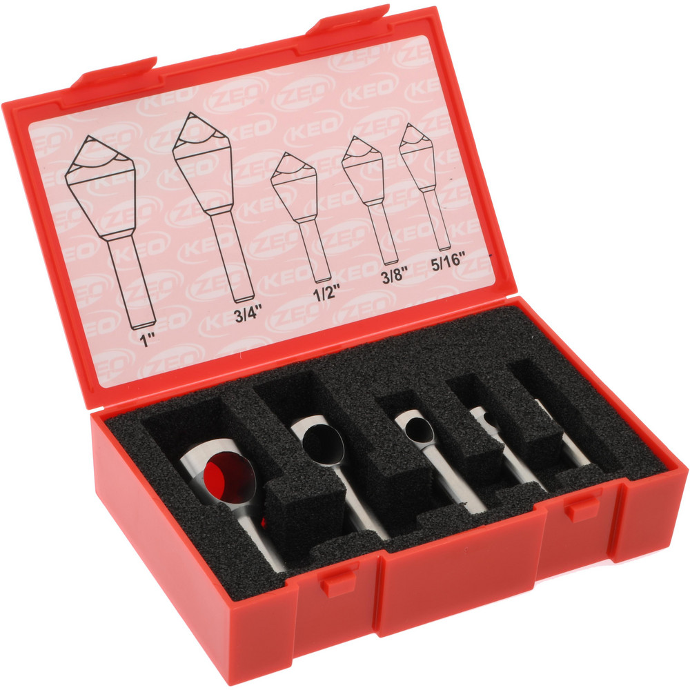 Keo - Countersink Set: 5 Pc, 5/16 to 1" Head Dia, 0 Flute, 90 deg ...