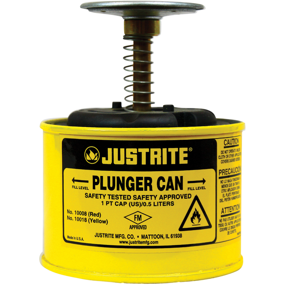 Justrite® - Plunger Cans: Can Material: Steel; Overall Height: 5-1/4 ...