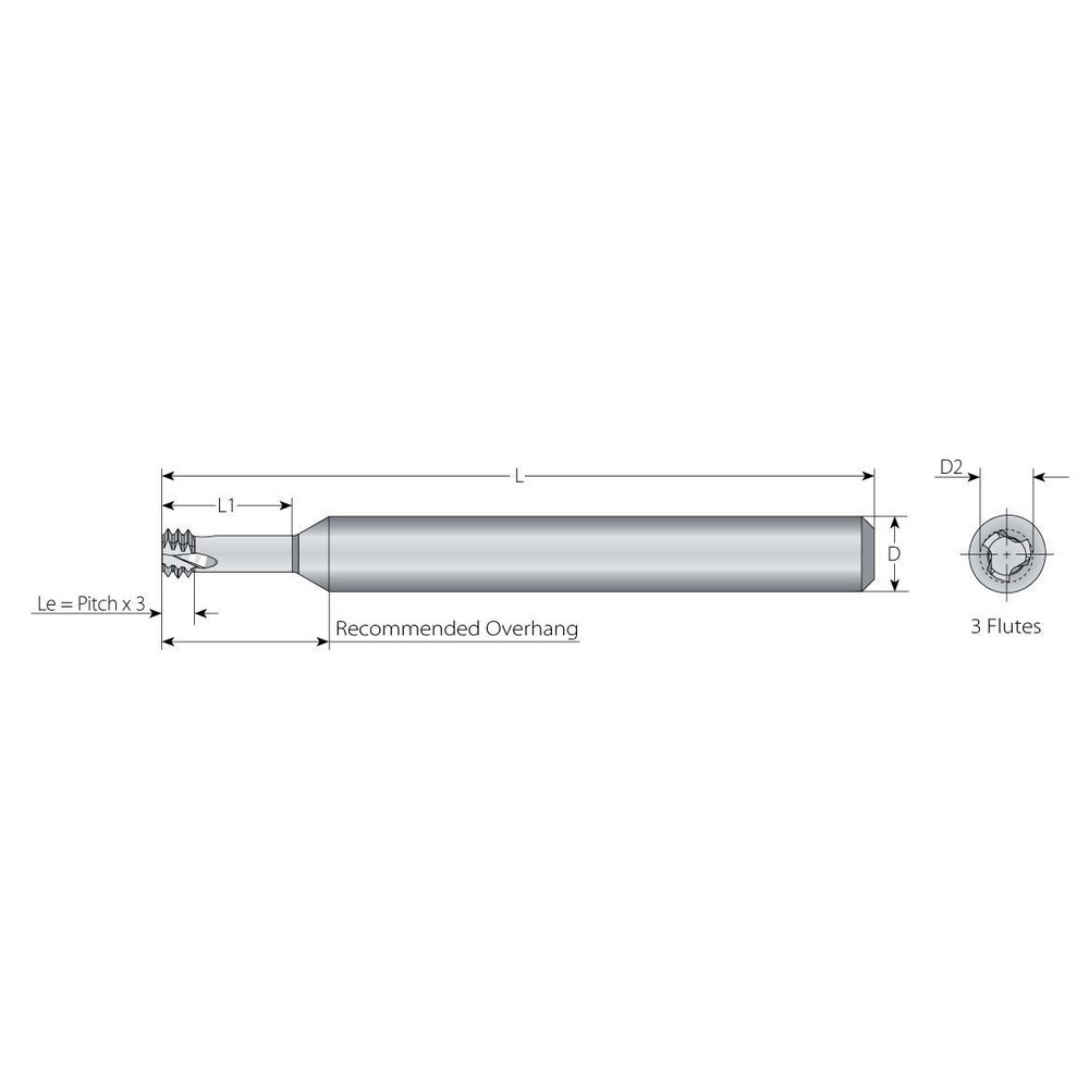 Vargus - Helical Flute Thread Mill: #6-32, Internal, 3 Flute, 0.2500 ...