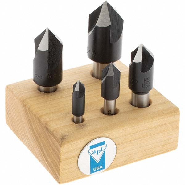 Michigan Drill - Countersink Set: 5 Pc, 1/4 to 3/4" Head Dia, 3 Flute ...